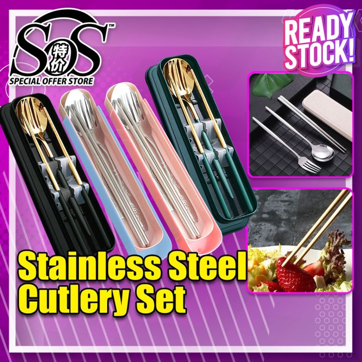 [Clearance] Travel Cutlery Set With Box Stainless Steel Utensil ...