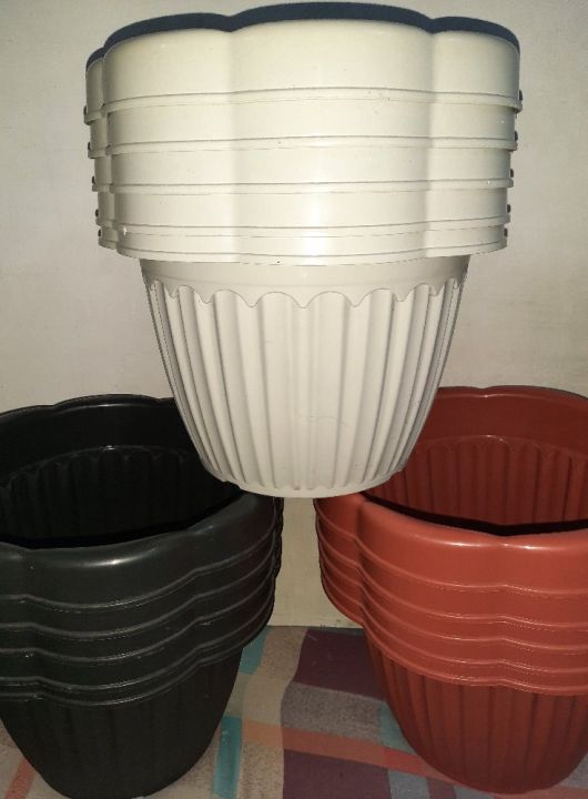 5PCS. of LARGE ROUND FLOWERY GARDEN POT (13X9INCHES) - BIG SIZE - pots for plants - paso - plant ...