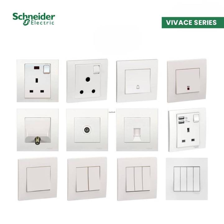 SCHNEIDER VIVACE SWITCH SERIES WHITE [ 13A 15A 1GANG 2GANG 3GANG 4GANG ...