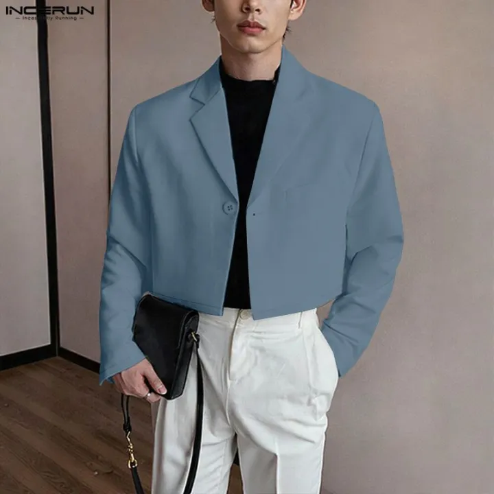 INCERUN Casual Blazer For Men Solid Color Lapel Long Sleeve One Button ...