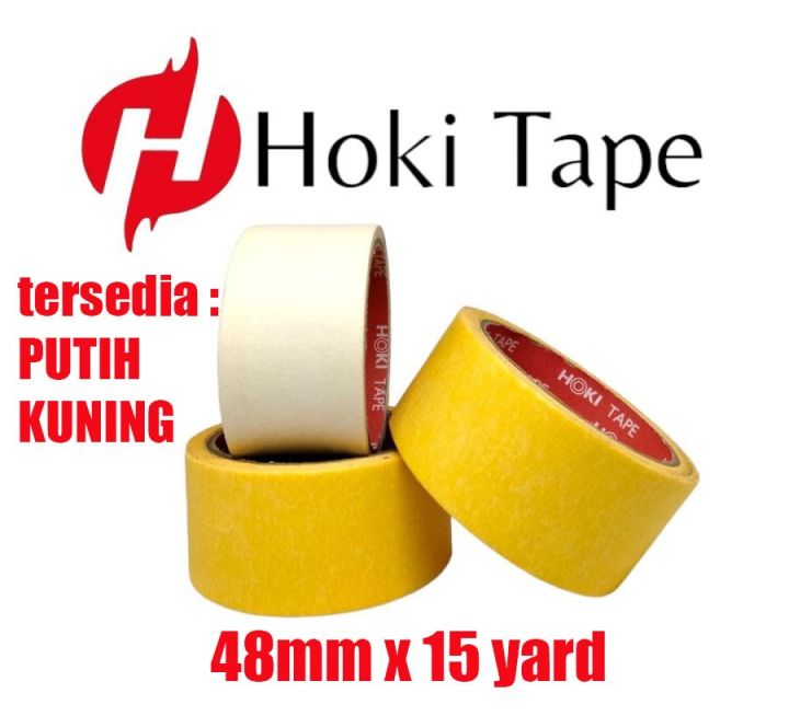 Lakban kertas 48 x 15yard Masking tape isolasi putih kuning hoki ...