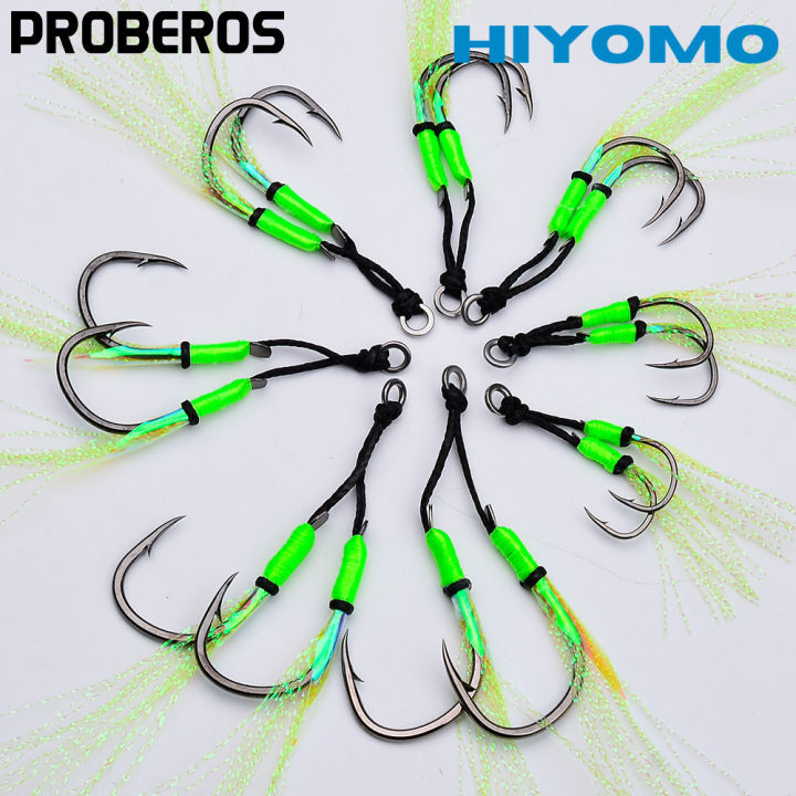 PROBEROS 1pair Cast Jigs Assist Hook Thread Feather Jigging Double Hook ...