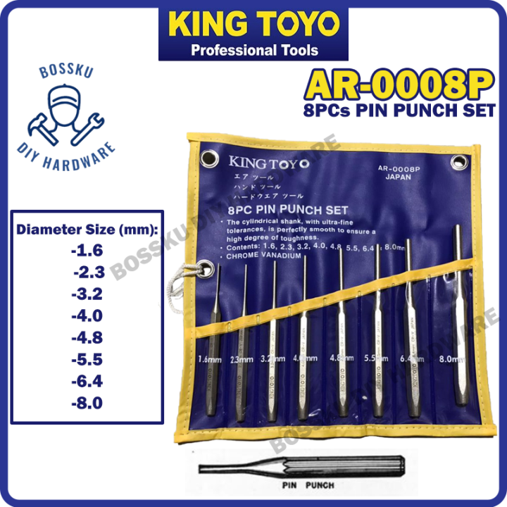 King Toyo Japan 8Pcs Pin Punch Set KT-0008P 1.5 to 8mm [Heavy Duty ...