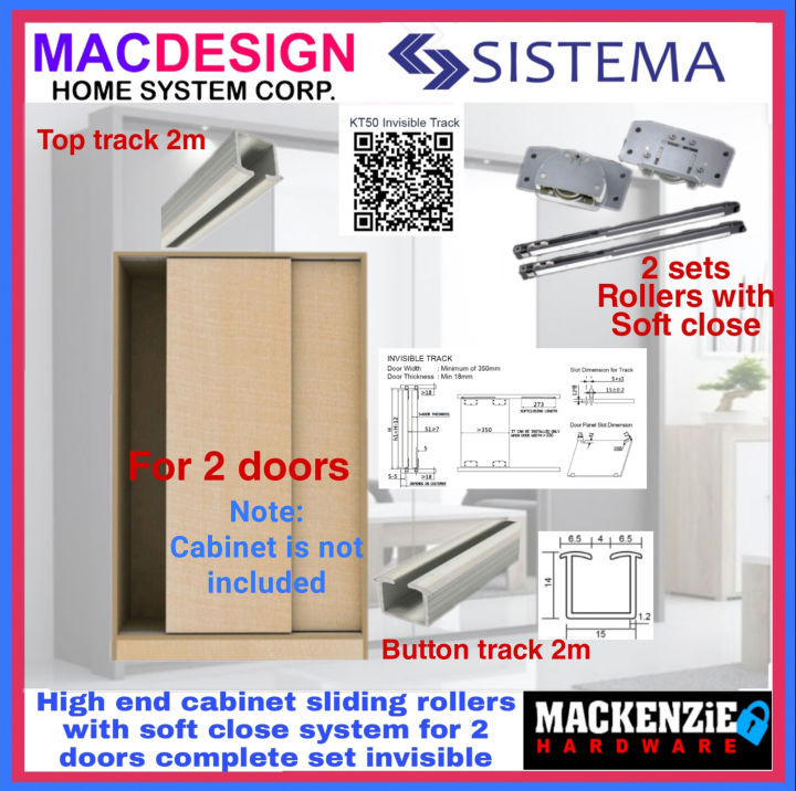 SISTEMA ITALY CABINET SLIDING FOR 2 PANEL DOOR ROLLER SET WITH SOFT ...