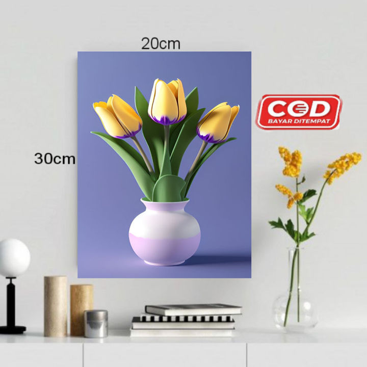 POSTER KAYU GAMBAR BUNGA TULIP/HIASAN DINDING TEMA BUNGA TULIP/POSTER ...