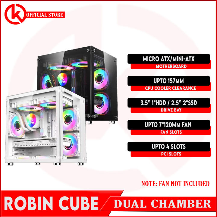 KEYTECH Robin Cube DUAL CHAMBER CASE MICRO ATX MINI ITX Desktop Gaming ...