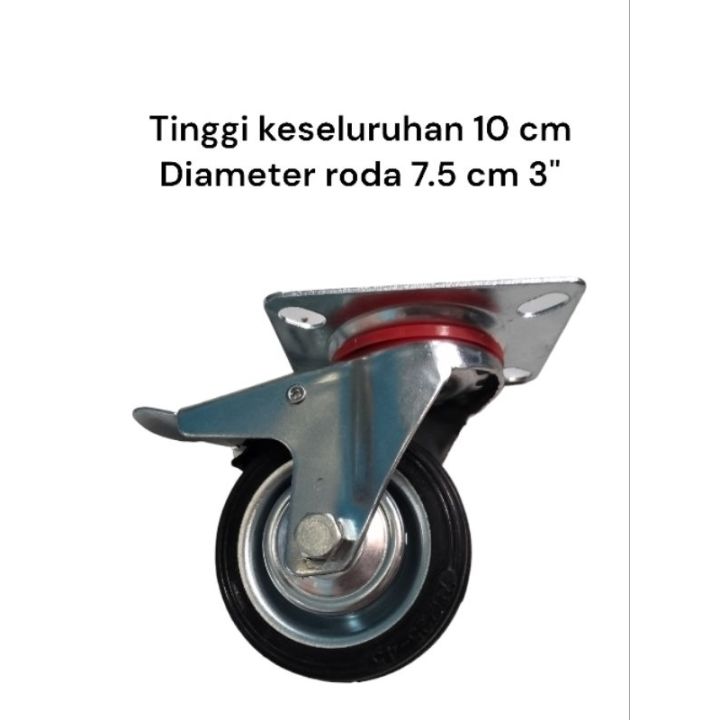 Roda karet hidup pake rem 3" / roda troly hidup rem 3inch | Lazada ...