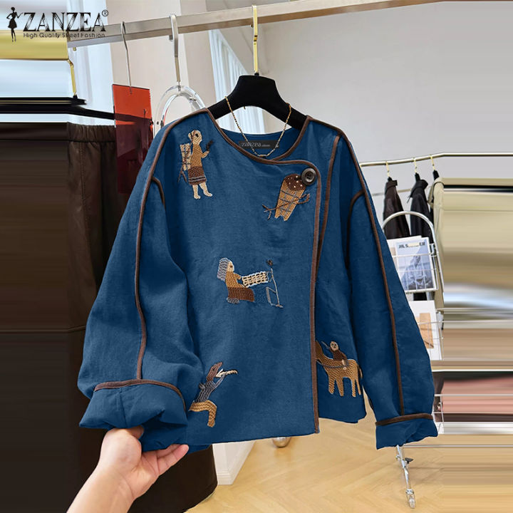 ZANZEA Women Retro Bohemian Long Sleeve Cardigan Cartoon Print ...