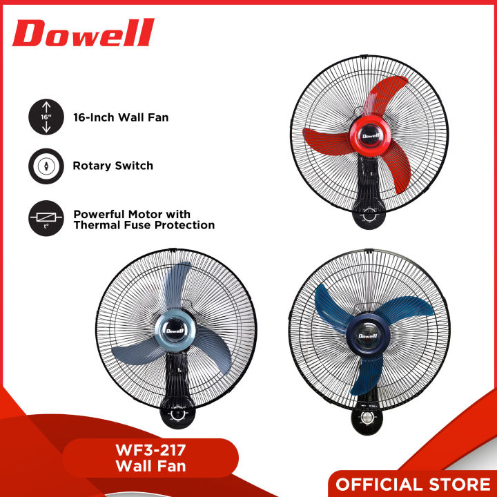 Dowell WF3-217 16" Wall Fan 3 Speed Rotary and Pull String Switch Oscillating Motion | Lazada PH