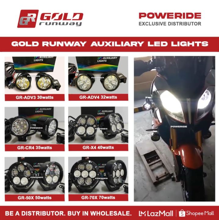 2024 GOLD RUNWAY OFFICIAL Motorcycle Auxiliary LED Lights with Horn and ...