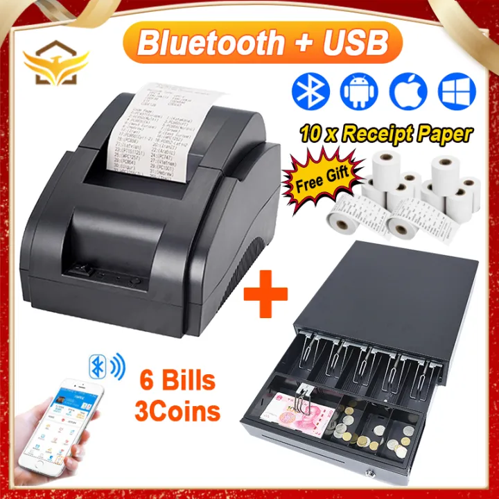 【Combo Set】58mm Bluetooth Thermal printer Cash Receipt Printer POS ...