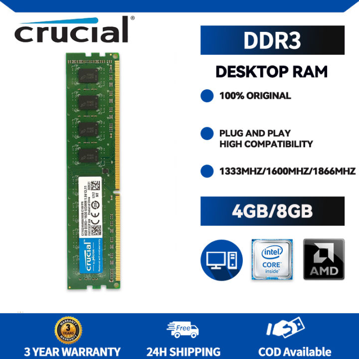 【24H Shipping】Crucial DDR3 RAM 4GB 8GB Desktop Memory 1333MHz 1600MHz 1866MHz PC3-10600 12800 ...
