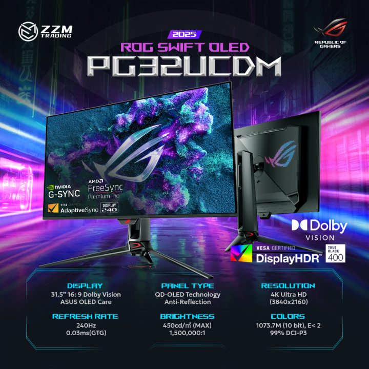 ASUS ROG Swift OLED Gaming Monitor PG32UCDP 4K 240Hz WOLED / PG27AQDP QHD 480Hz WOLED / PG32UCDM ...