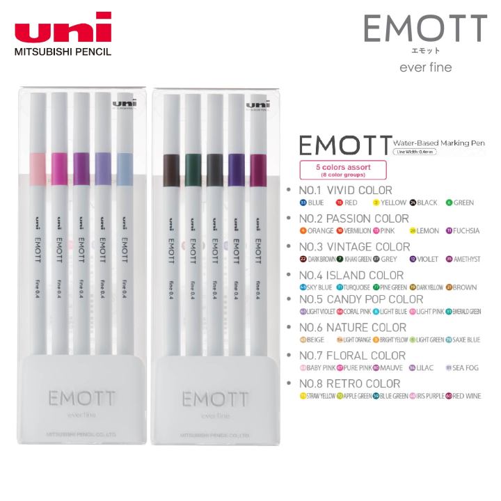 【Uni】EMOTT Ever Fine Water-Based Pen (5 Colors Set) | Lazada