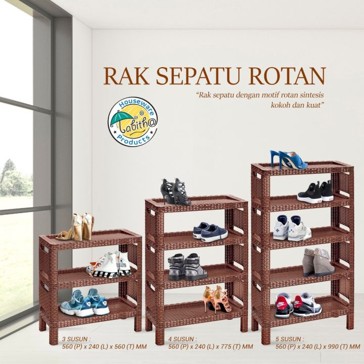 Rak Sepatu Plastik Motif Rotan Tabitha Susun 4 Plastic Shelf | Lazada ...