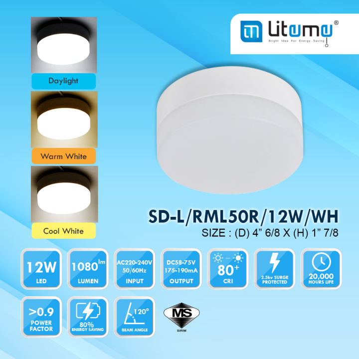 LITEME RML50 12W/18W/24W/36W ROUND/SQUARE LED SURFACE DOWNLIGHT | Lazada