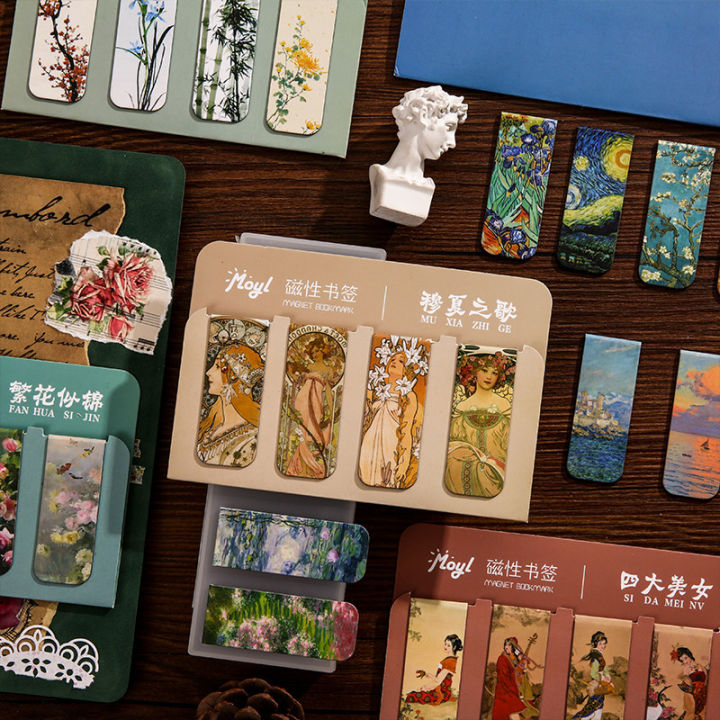 4 Pcs Vintage Literary Magnetic Bookmark Student Double Sided Book ...