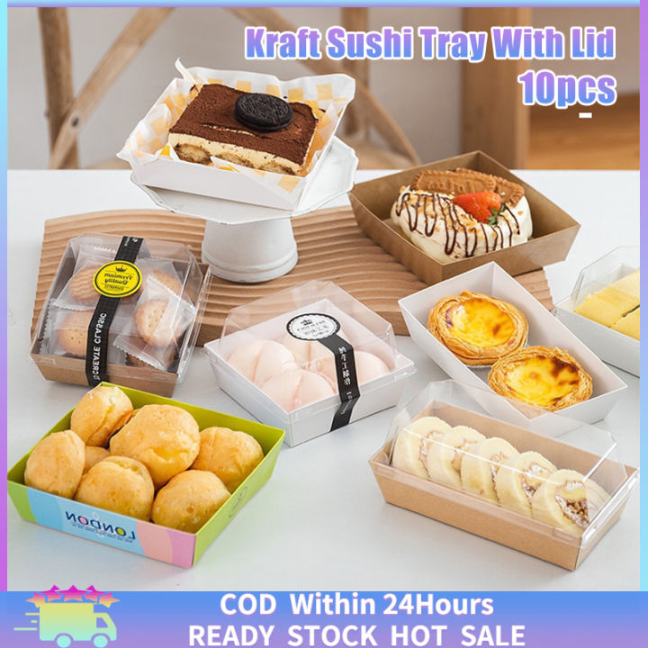 [Fast Delivery] 10Pcs Sandwich Box With Lid Kraft Sushi Tray Cake Box ...