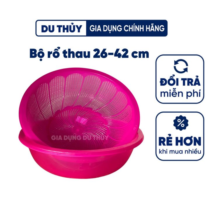 Bộ thau rổ nhựa rửa rau củ quả, vo gạo đường kính miệng 23 cm đến 39 cm ...
