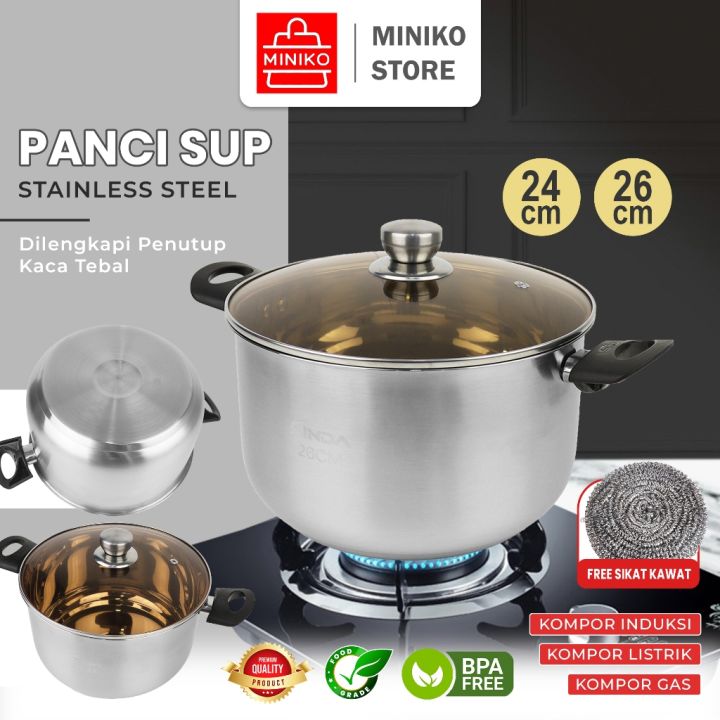 Panci Sup Stainless Steel Soup Pot Tutup Kaca Bahan Tebal Kualitas ...