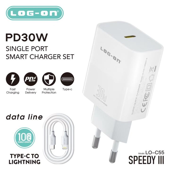 MR - Log On Charger LO-C55 Super Quick C TO C / C TO Lightning Speedy III PD30W Included kabel C ...