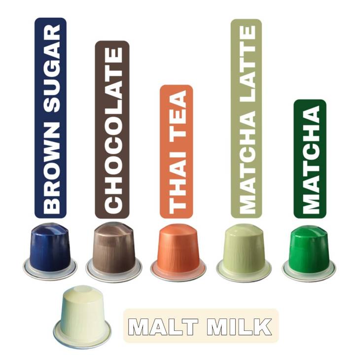 Macha/Thai Tea/Chocolate/Malt Milk สำหรับเครื่อง Nespresso จำนวน 10 ...
