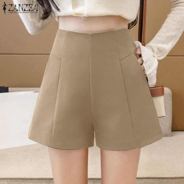 ZANZEA Korean Style Women's Shorts Back Zipper OL Work High Waist Soild ...