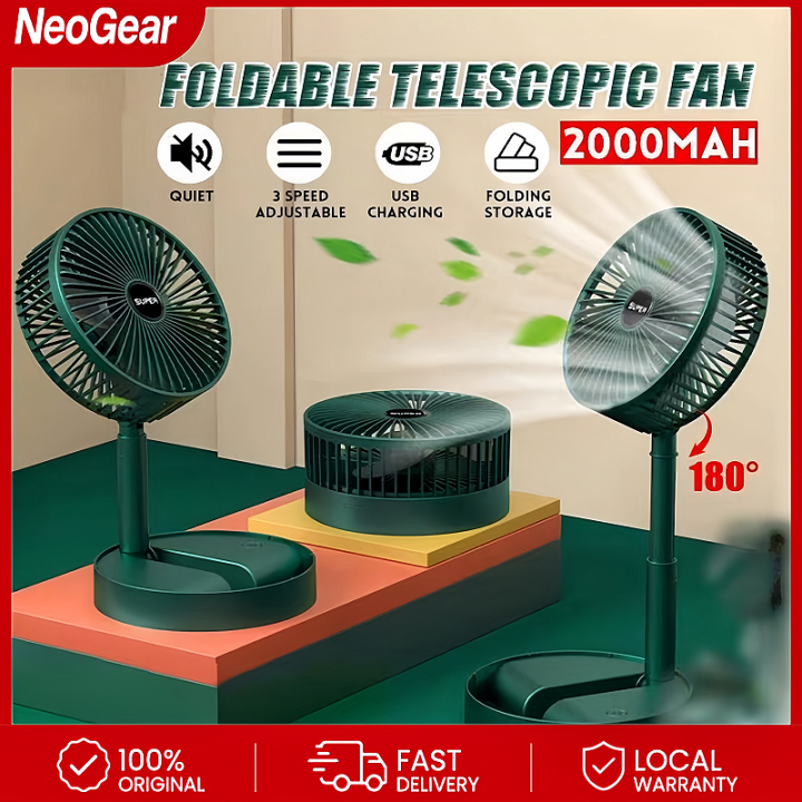 Telescopic Electric Fan Portable Mini Desk Fan Multi-function Fan Stand USB Rechargeable | Lazada PH