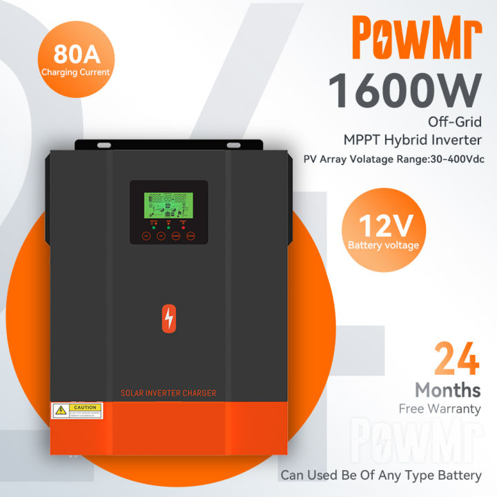 PowMr 1.6KW Hybrid Solar Inverter 230Vac PV Start Voltage 30Voc Built In 80A MPPT Solar Charge ...