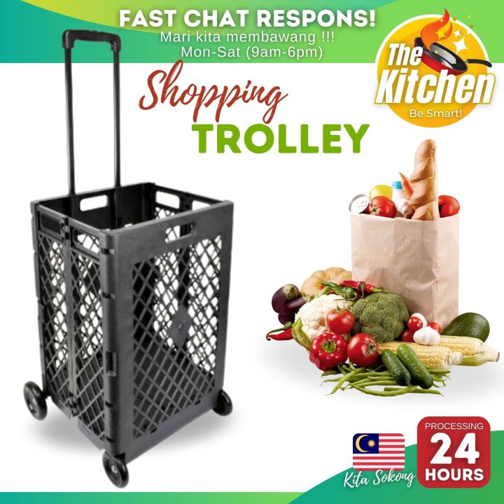PRO-T PVC Foldable Shopping Trolley Four-Wheeled Trolley Hand Cart ...