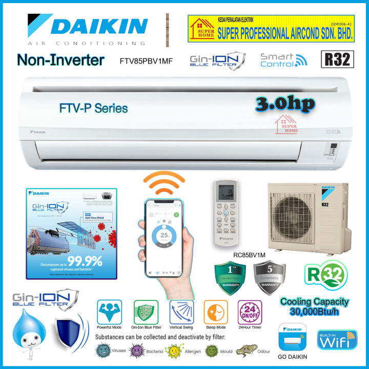 Daikin 3.0hp Non Inverter Air Conditioner FTV85PBV1MF & RC85BV1M ((WiFi)) R32 Standard Non ...