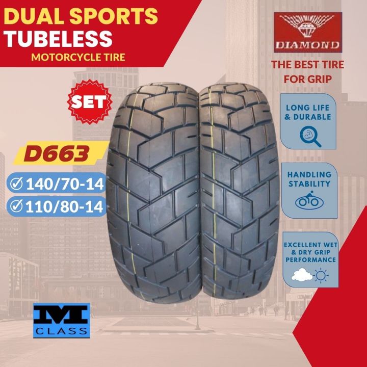 SET R14 D663 DUAL SPORTS TUBELESS TIRE FOR AEROX 155, PCX150; SUPER 8 - DIAMOND TIRE 140/70-14 ...