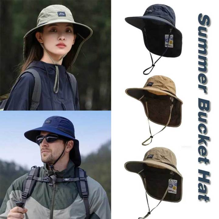 UPF 50+ Wide Brim Sun Hat - Unisex Summer Bucket Hat with Neck Flap UV ...