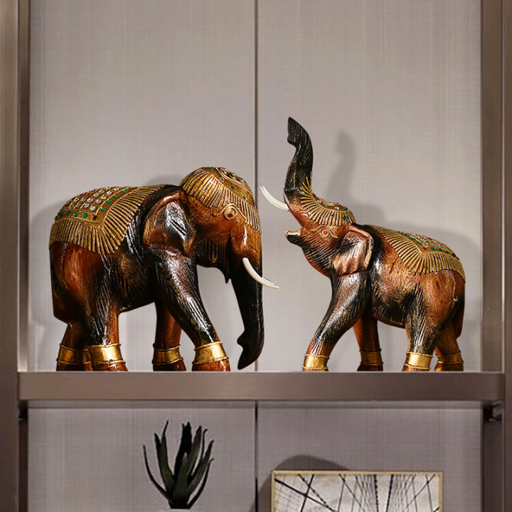 Hand-carved Wooden Elephants Enhance Feng Shui Lucky Ornaments Carve ...