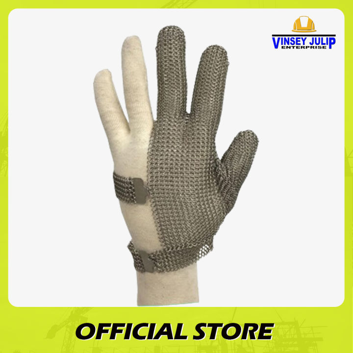 U-SAFE Three-Finger Stainless Steel Mesh Glove Safety Gloves (Silver ...