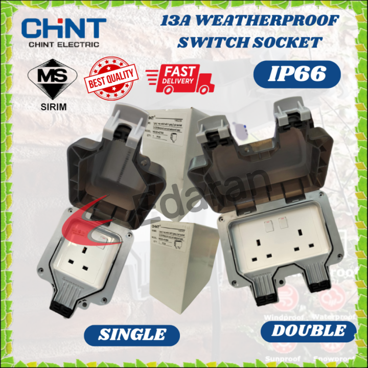 CHINT NEG 5 (IP66) 13A WEATHERPROOF SWITCH SOCKET - (SINGLE OR DOUBLE ...