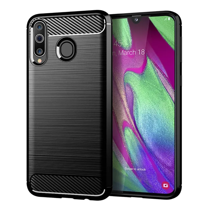 Phone Case For Samsung Galaxy A40s Soft TPU Back Cover Carbon Fiber ...