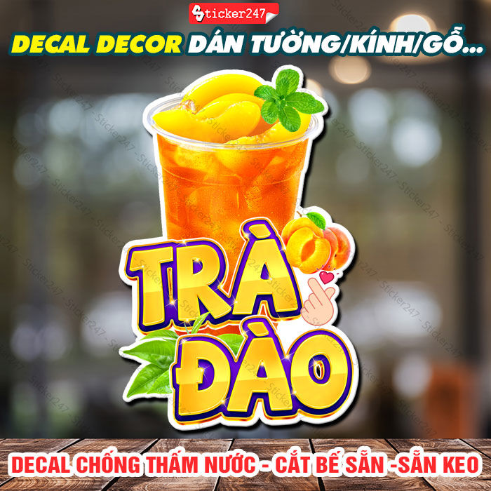Decal Trà Đào trang trí quán – Sticker Trà Đào , Decal dán tường, tủ ...