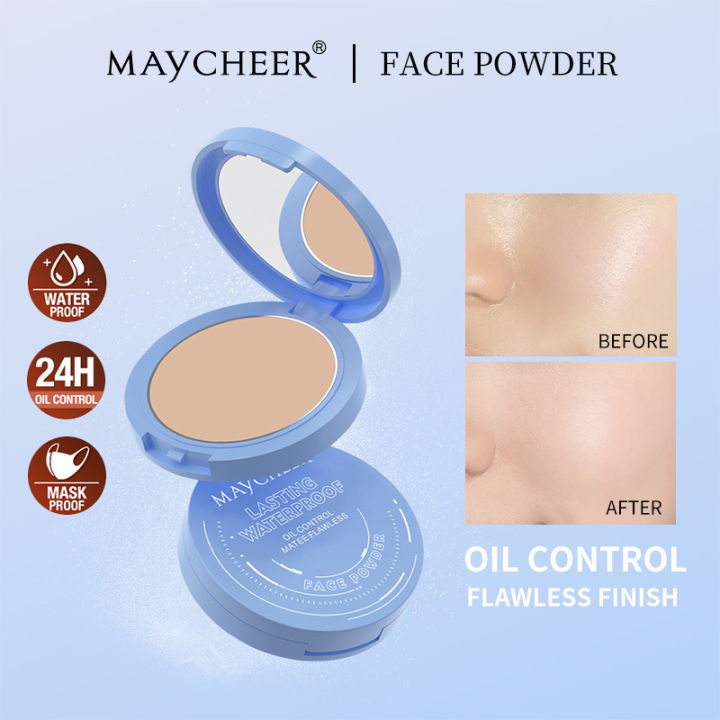 Oil Control Face Powder Matte Waterproof Flawless Setting Powder Compact Face Makeup With Puff ...