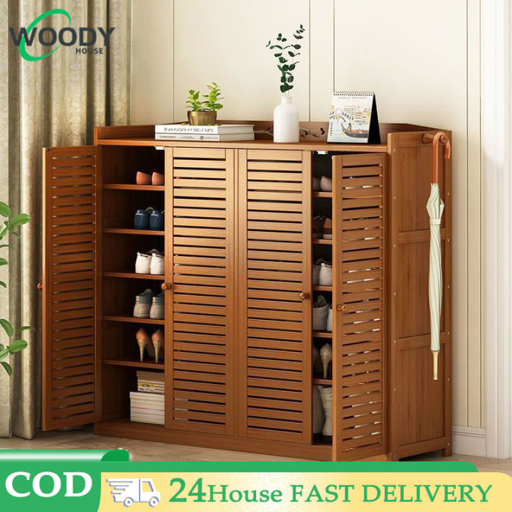 Bamboo Console Shutters Shoe Cabinet Storage Shelf Organize Wooden Shoe ...