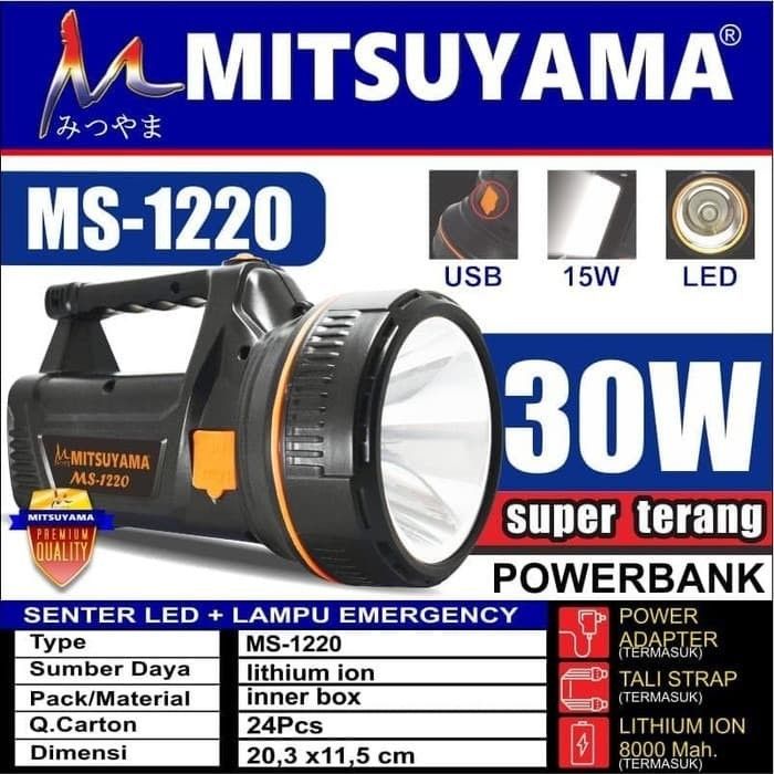 Senter Tangan Jumbo 30 Watt Mitsuyama MS-1220 USB Charger Super Terang ...