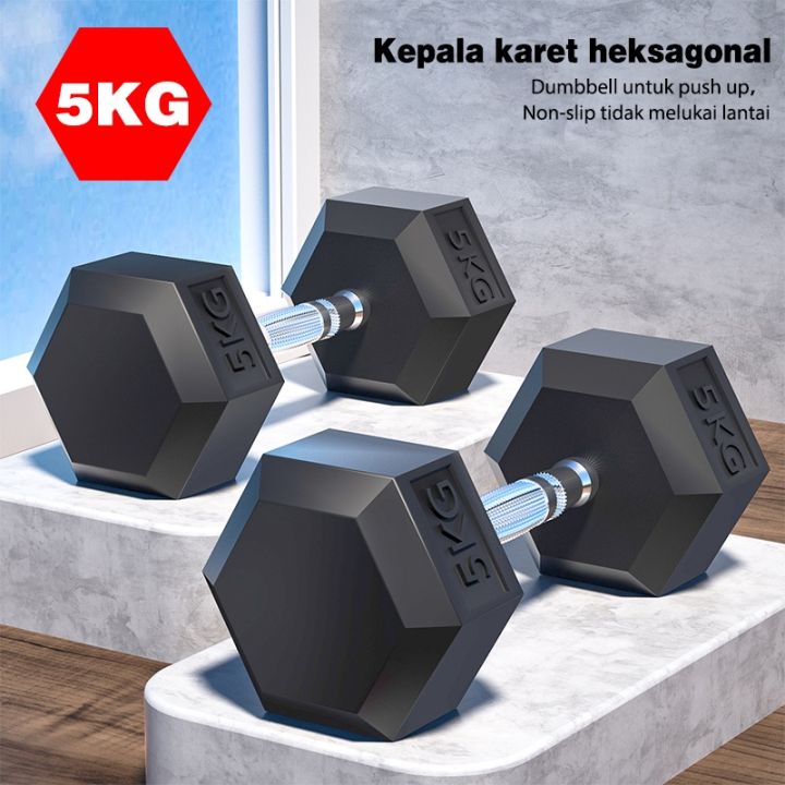 【Spot barang】Dumbbell set peralatan fitness hexagonal dumbell 5kg ...