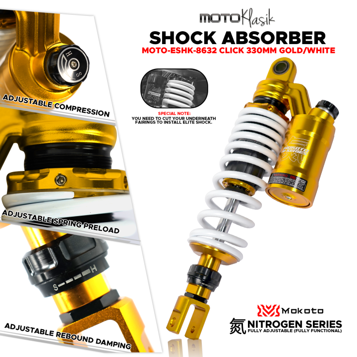 MOKOTO ELITE SERIES HONDA CLICK V3 / CLICK V2 REAR SHOCK GAS ABSORBER W ...