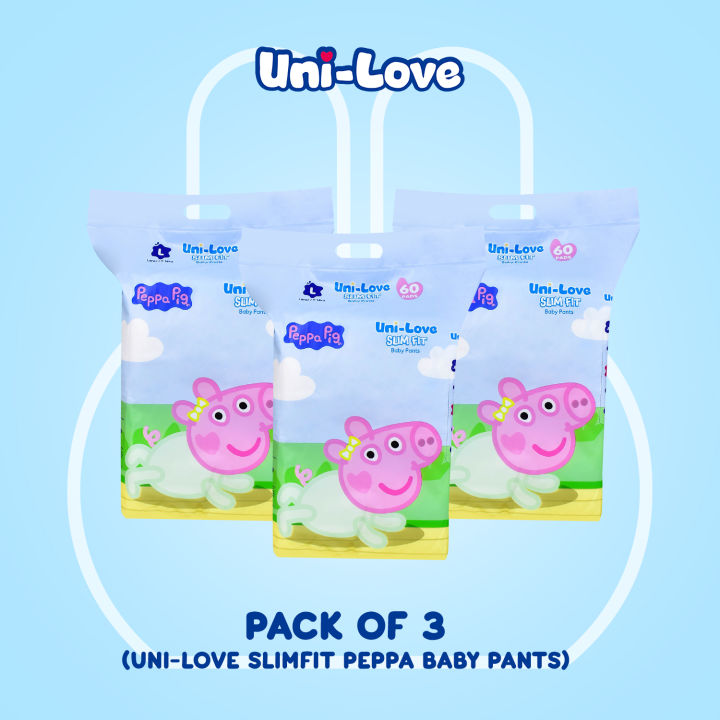 Uni-Love x Peppa Pig Slim Fit Baby Pants 60's (Large) Pack of 3 | Lazada PH