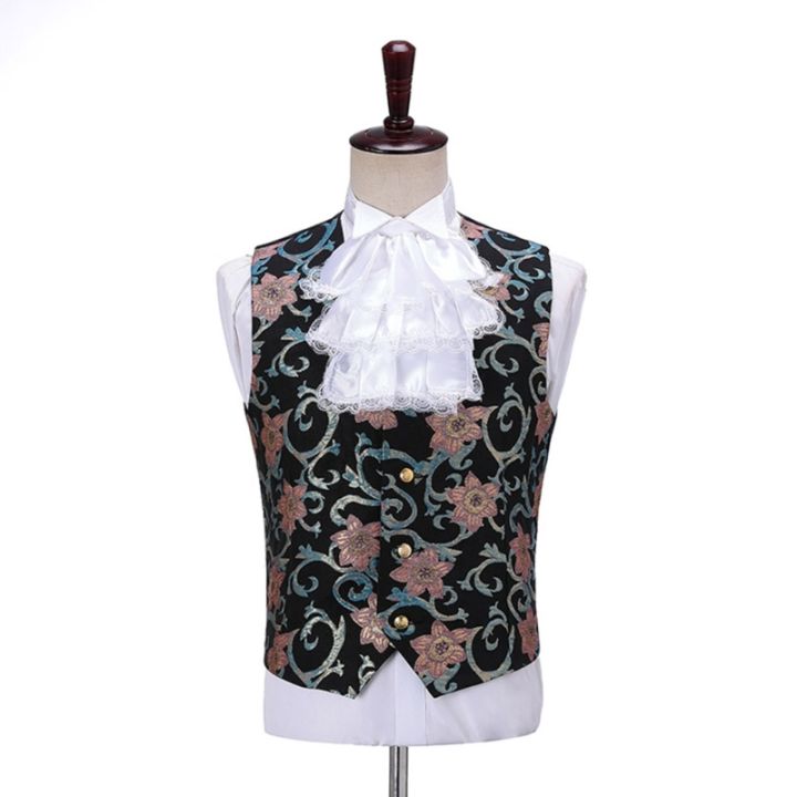 Colonial Jabot Set Lace Trim Ruffled Satin Necktie Collar with Wrist ...