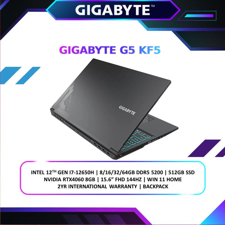 GIGABYTE LAPTOP G5 KF5 G3MY383SH GAMING (I7-12650H/ 8GB OR 16GB DDR5 /512GB SSD/ NVIDIA RTX4060 ...
