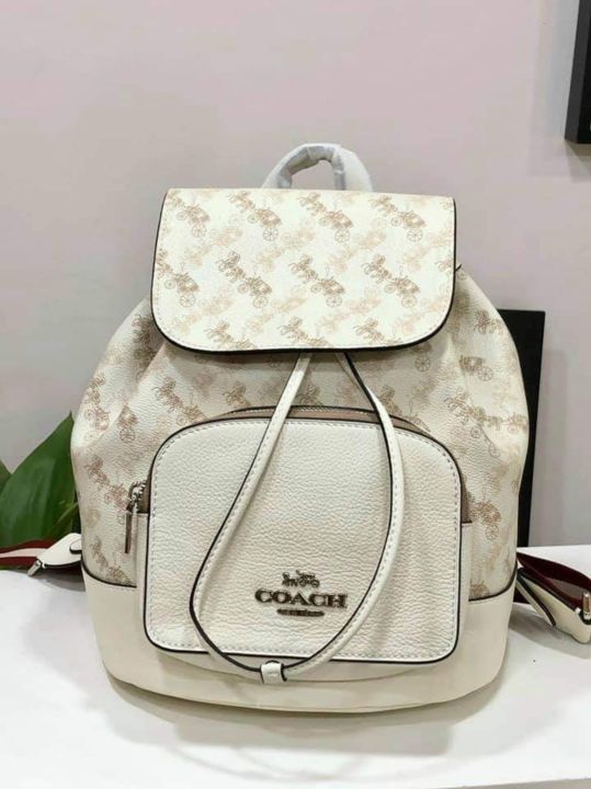 Coach 91110 Jes Backpack in Cream Coated Canvas with Horse and Carriage ...