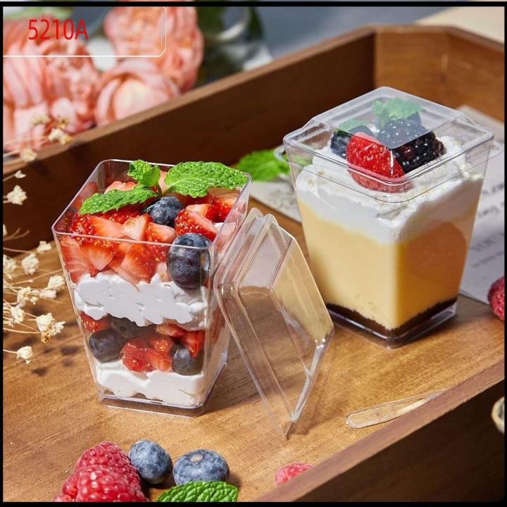 5210A 10Pcs ใช้แล้วทิ้ง ถ้วยมูส โปร่งใสโปร่งใส ใสสะอาด ถ้วยขนมเค้กของหวาน เจลลลี พร้อมฝาปิด ถ้วย ...