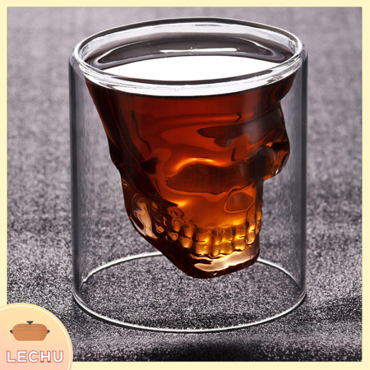 🥪เคลจู🍟Skull Head Shot แก้วคริสตัลถ้วยไวน์โปร่งใสเบียร์ Steins ของขวัญ ...