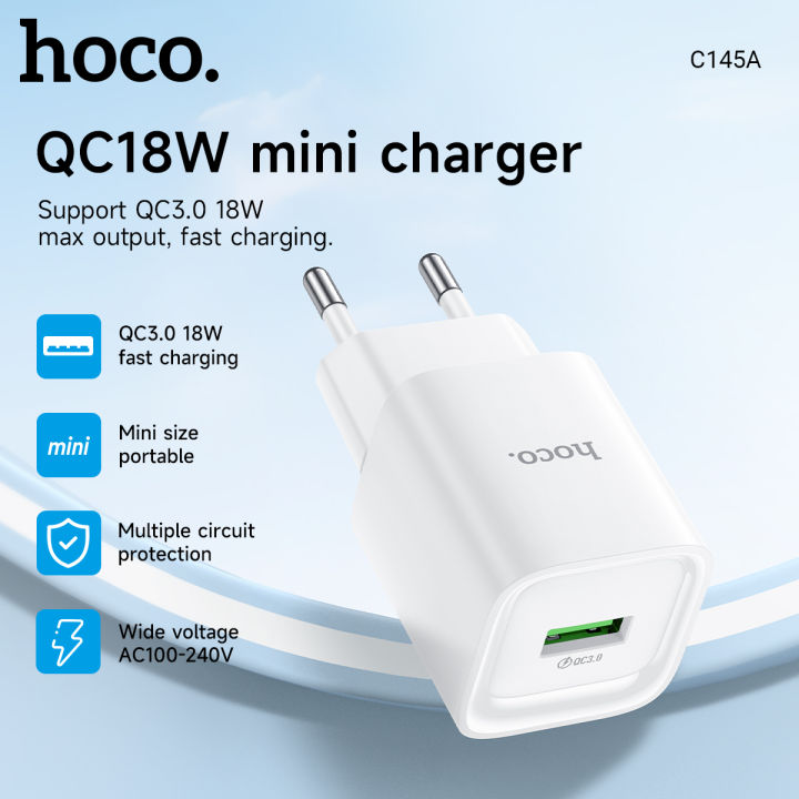 Hoco C145A QC3.0 USB-A ขนาดเล็ก18W ที่ชาร์จได้อย่างรวดเร็ว USB ที่ชาร์จ ...